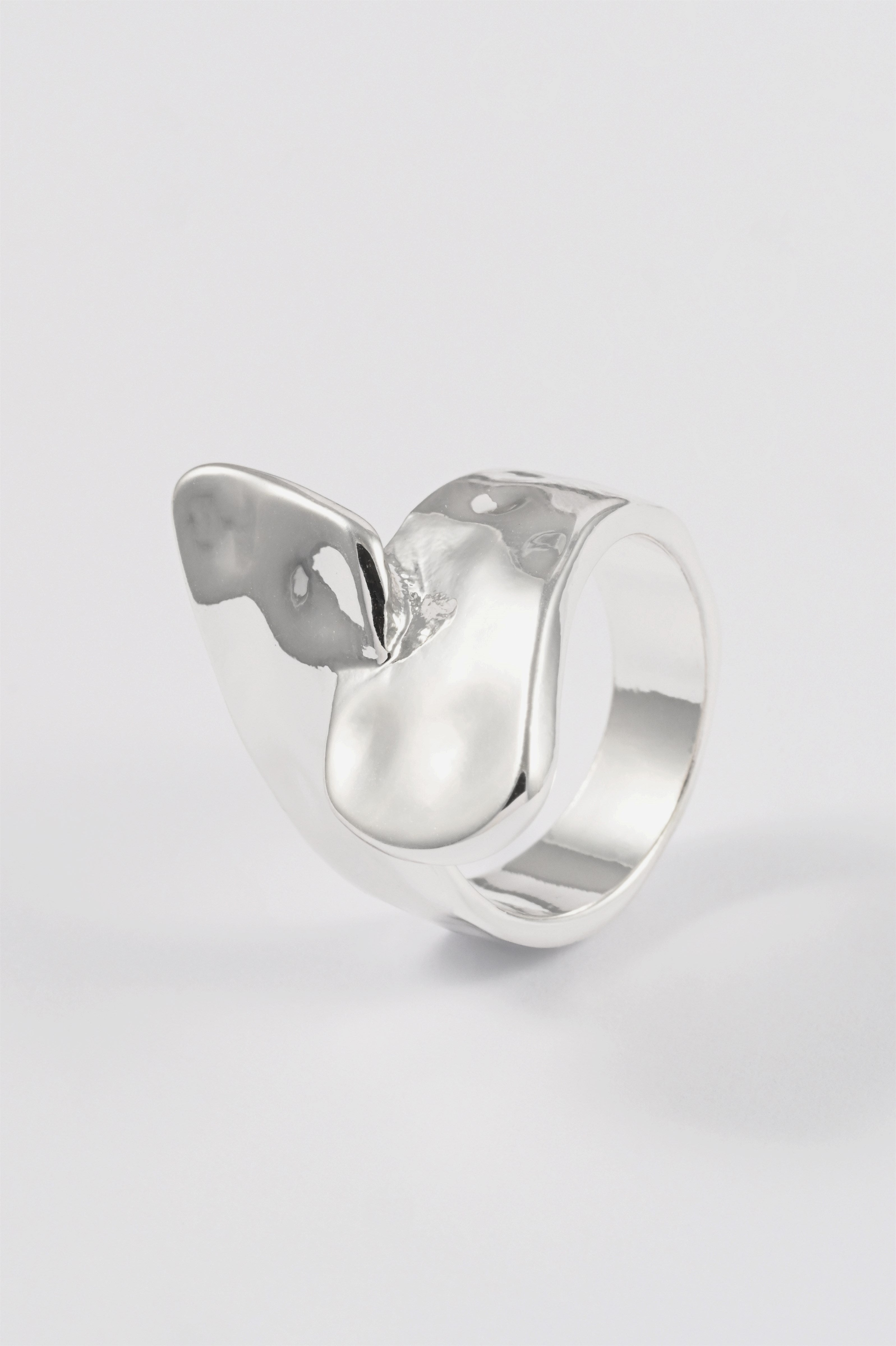 SILVER MOLTEN BYPASS RING M/L