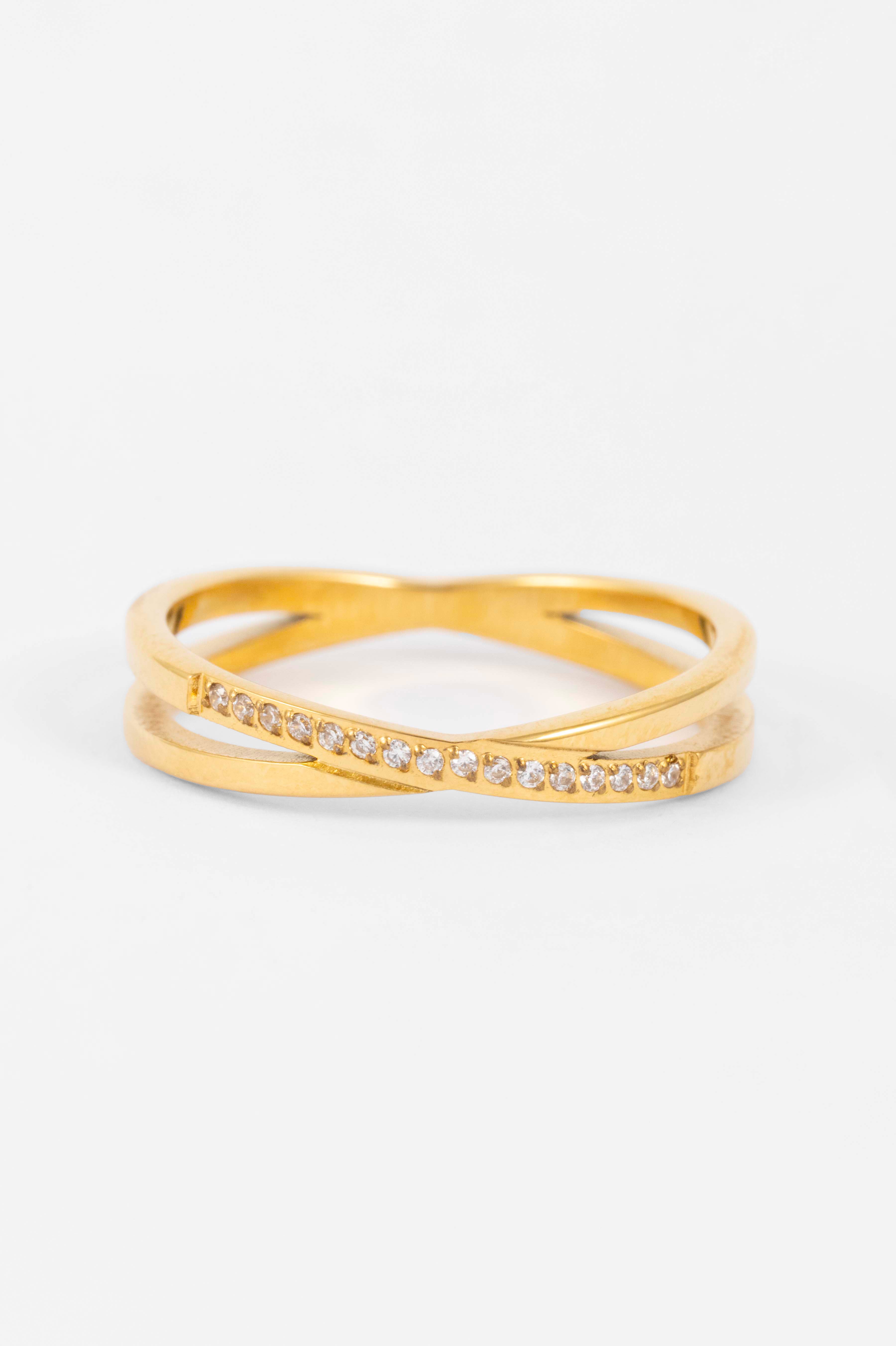 WP GOLD CZ CROSS OVER RING - SM