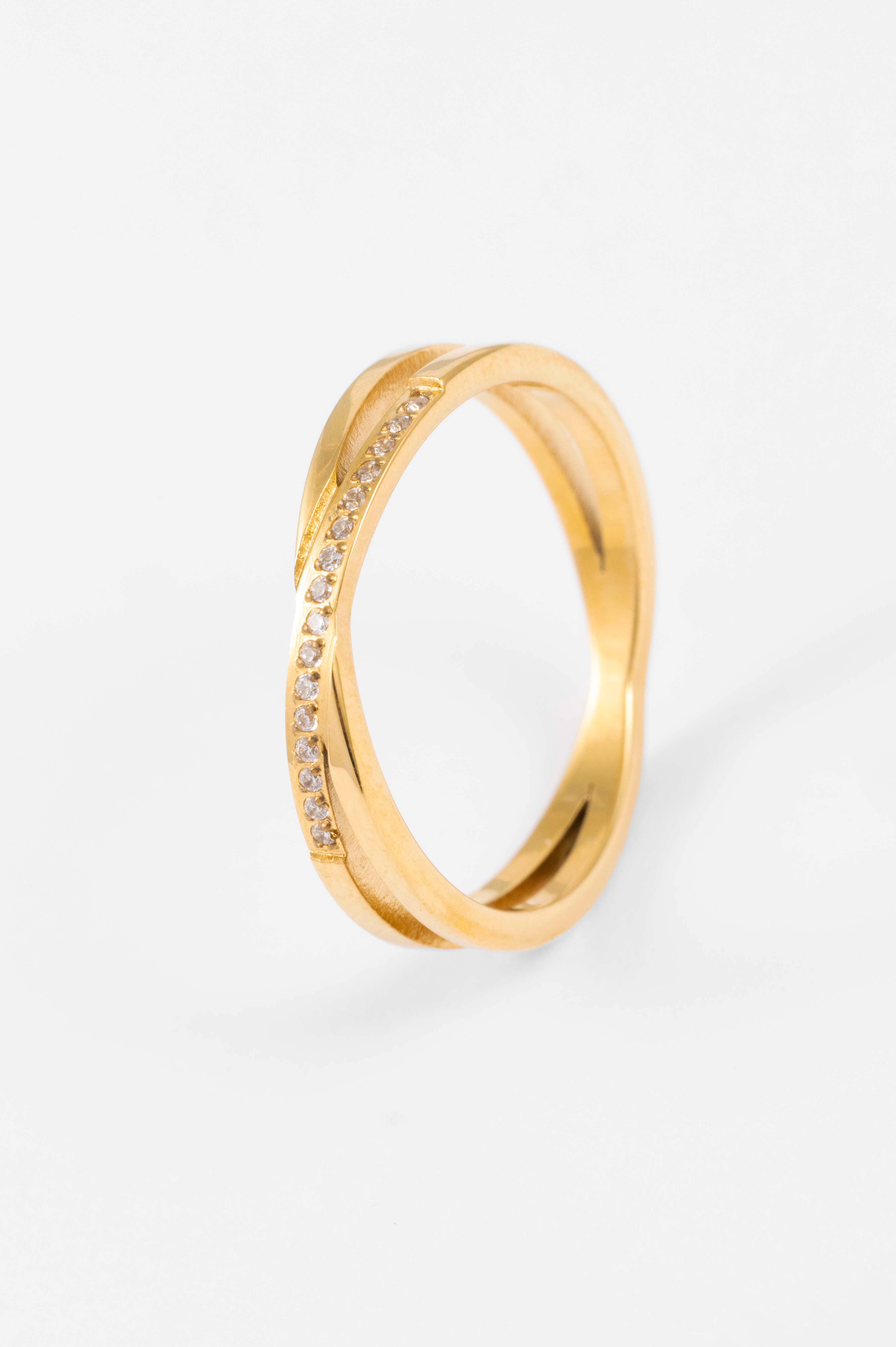 WP GOLD CZ CROSS OVER RING - ML